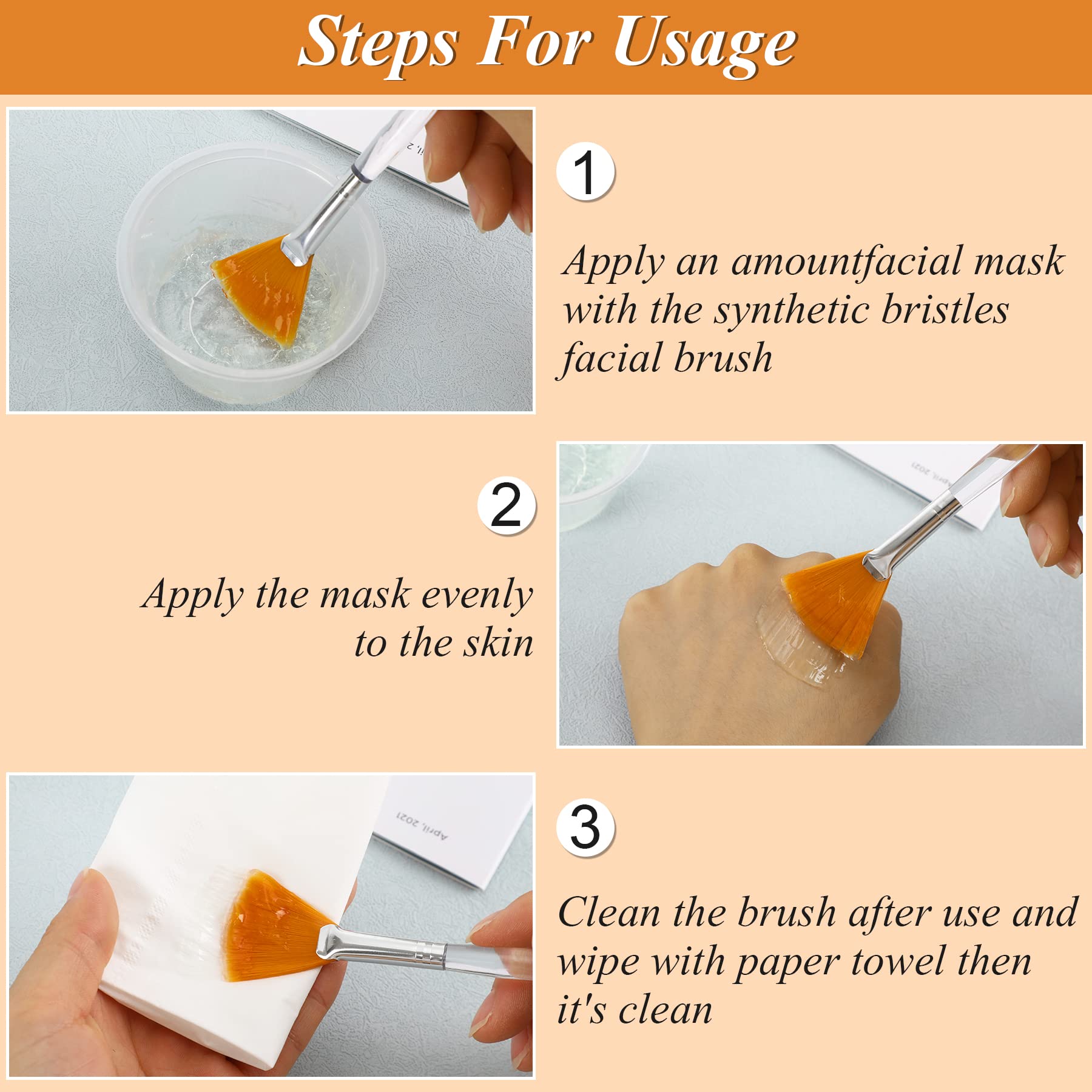15PCS Facial Brushes Fan Mask Brushes, Soft Facial Applicator Brushes Tools Mask Acid Applicator Brush for Peel Glycolic Mask Makeup(5 Styles)