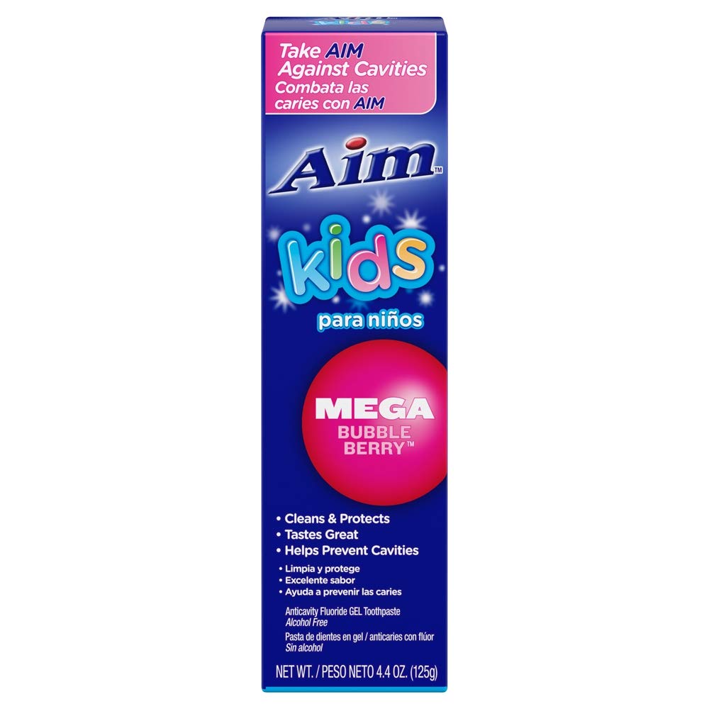 Aim Kids Mega Bubble Berry Fluoride GEL Toothpaste 4.8 Oz (Pack of 6)