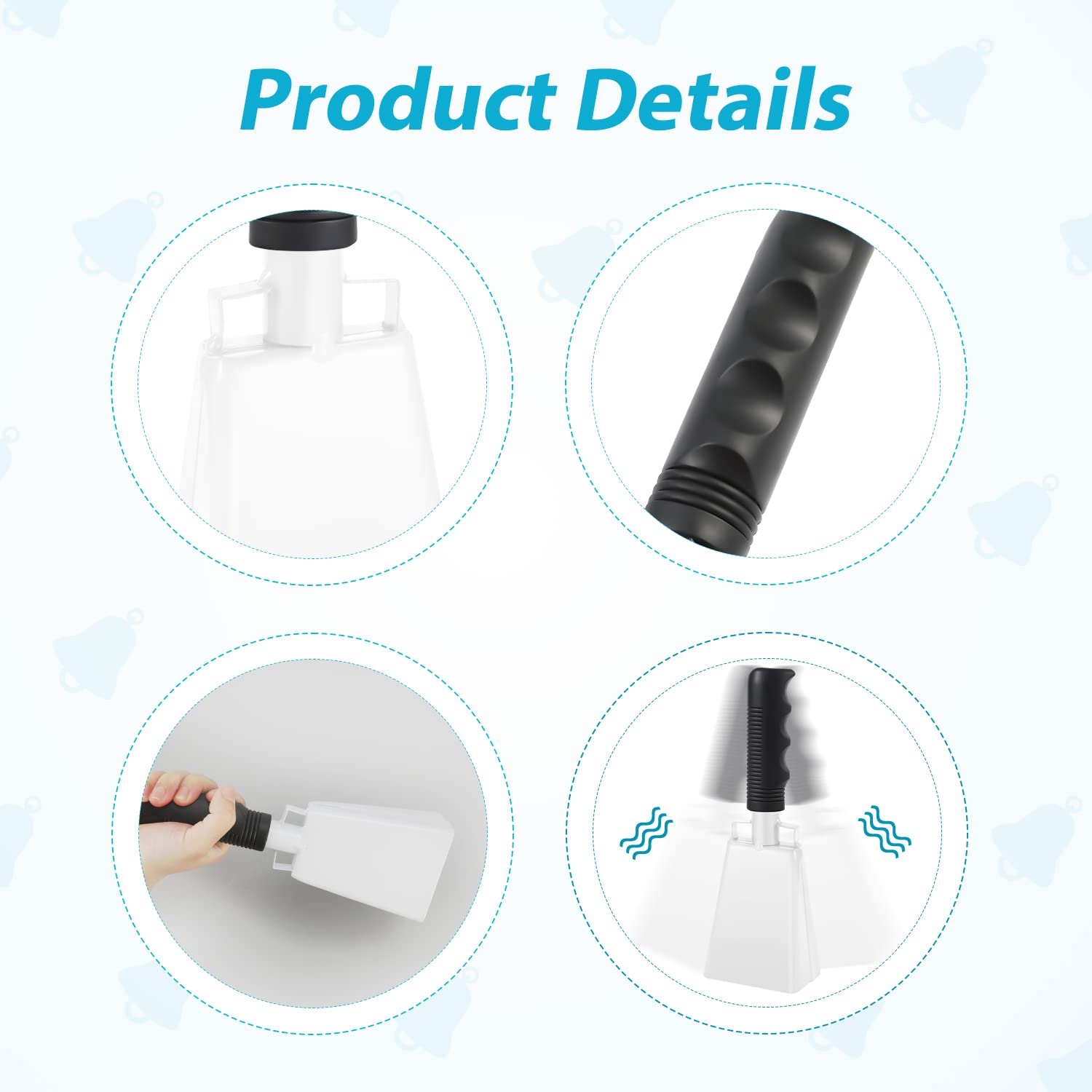 1pc Cow Bell Noise Maker, Cowbell with Handle for Sporting Events Football Game Cheering Bells Large Solid School Bells Hand Call Bell (White)