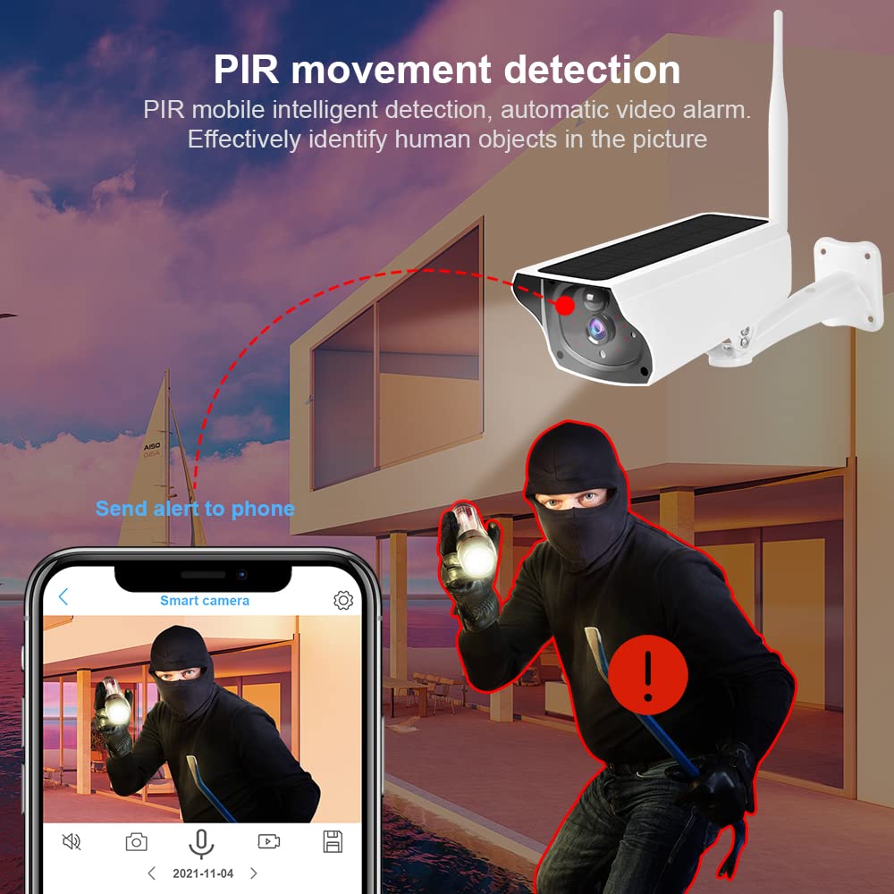 EKAT Security Camera Outdoor, Wireless Outdoor Cameras for Home Security, Solar Security Camera, 2.4Ghz WiFi, Motion Detection, Night Vision, IP66 Waterproof, Solar Charging