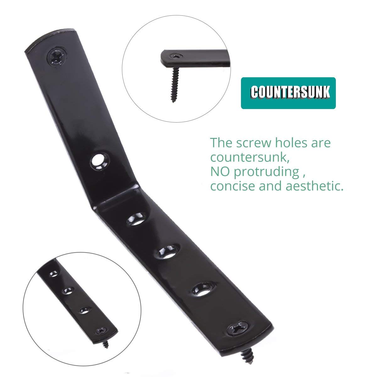 4 PCS 90 Degree Angle L Shaped Shelf Bracket with 24 Pcs Screws and 8 Pcs Anchors, Corner Brace Joint Bracket Fastener, 5 x 3Inch Floating Shelves Bracket Support Wall Hanging, Black, Metal