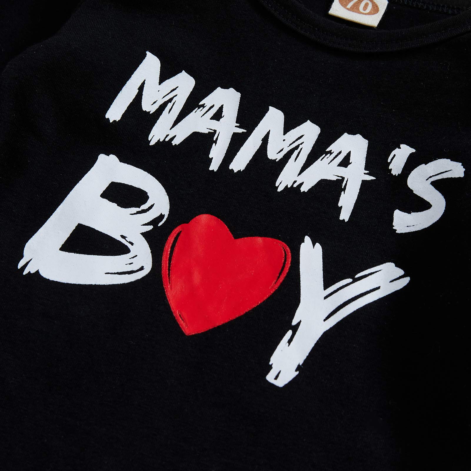 GRNSHTS Newborn Baby Boy Valentine's Day Outfits Mama's Boy Long Sleeve Romper+Love Pants+Hat 3Pcs Clothes (Black, 3-6 Months)