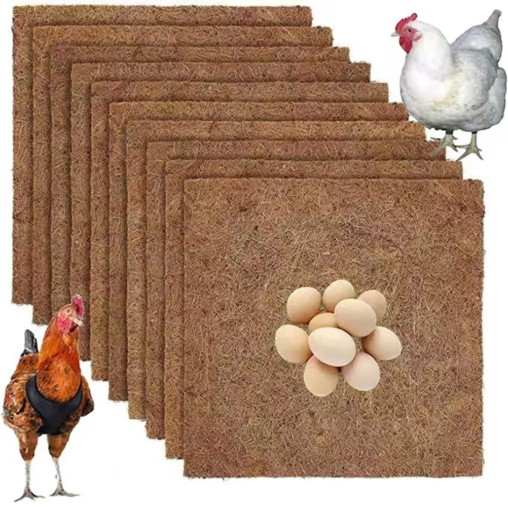 10PCS Natural Chicken Nest Cushion Washable Chicken Nesting Pads Bed Coconut Fiber Cushion Chicken Nest Box Cushion Poultry Bedding Nest Liner 13"x 13" Reusable