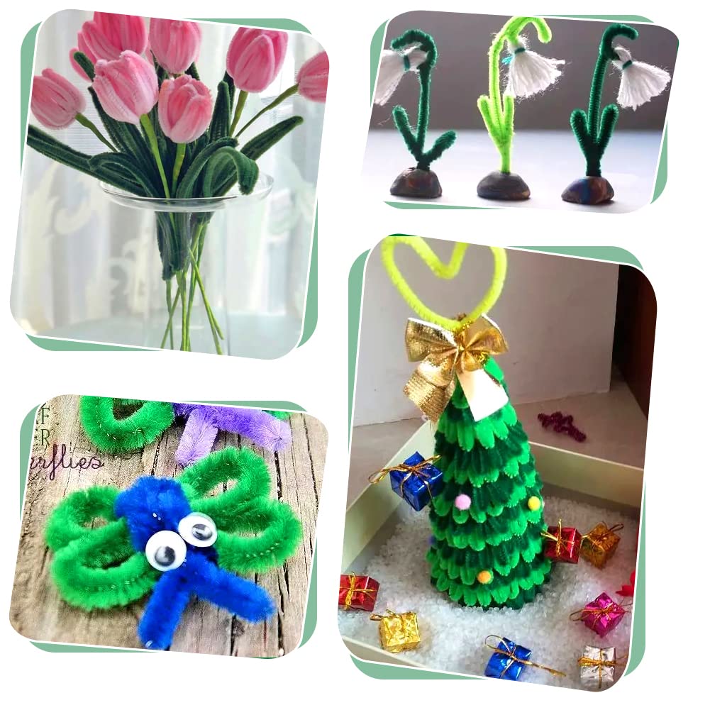 130 PCS Pipe Cleaner Chenille Stem, Green Pipe Cleaner for Crafts Handy Disposable Cleaning Tool - 6mm x 12" for DIY Art Craft Decorations