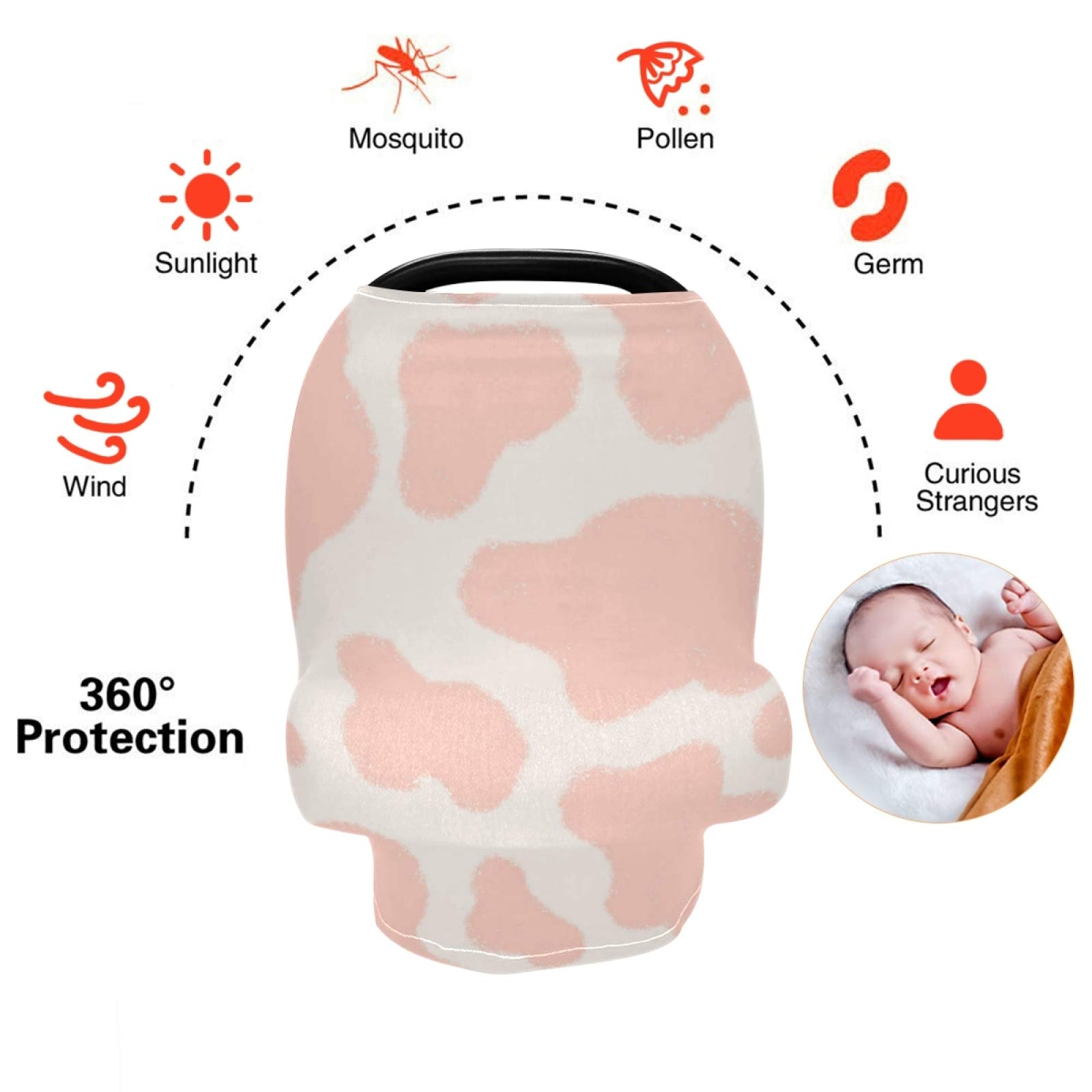 Nursing Cover Breastfeeding Scarf Pink Cow Print- Baby Car Seat Covers, Stroller Cover, Carseat Canopy(7ya1a)