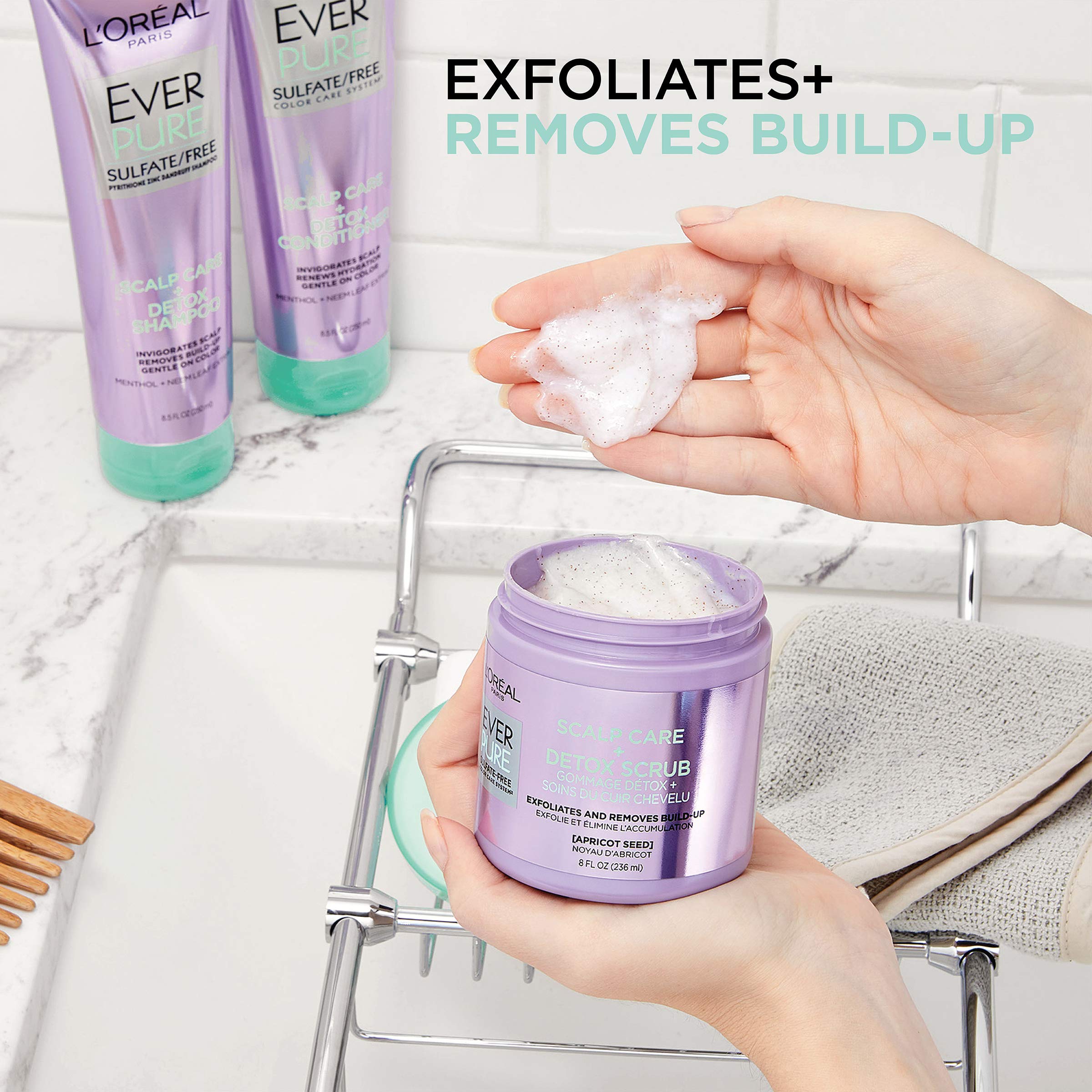 L'Oreal Paris EverPure Scalp Care + Detox Sulfate Free Conditioner for Color-Treated Hair, Invigorates Scalp and Renews Hydration, Menthol and Neem Leaf Extract, 8.5 Ounces