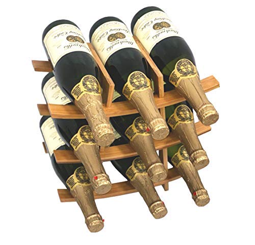 DECOMIL 9 Bottle Samurai Style Stackable Modular Wine Rack Wine Storage Rack Solid Bamboo Wine Holder Display Shelves, Wobble-Free (9 Bottle Capacity - Samurai Style Capacity)