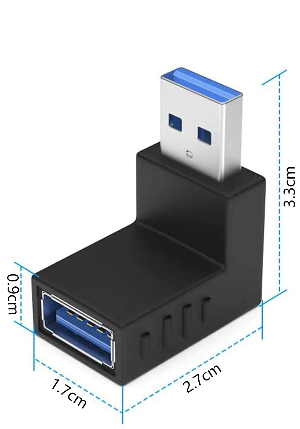 Hoydaa USB3.0 90 Degree Adapter, USB 3.0 Male to Female Right Angle Extension Adapter, USB Coupler Up and Down Angle Connector