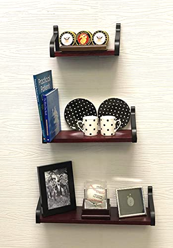 DECOMIL Floating Shelves Wall Mounted, Rustic Wood Wall Storage Shelves Set of 3 for Any Wall Space for Living Room, Bathroom, Bedroom, Kitchen, Garage, and Office (Cherry)