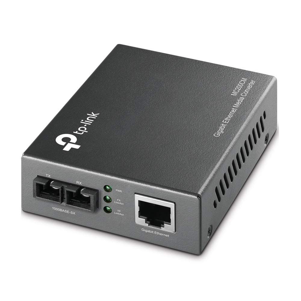 TP-Link Gigabit SFP to RJ45 Fiber Media Converter, Fiber to Ethernet Converter 10/100/1000Mbps RJ45 Port to 1000Base-SX Multi-Mode Fiber (MC200CM) Black (Renewed)