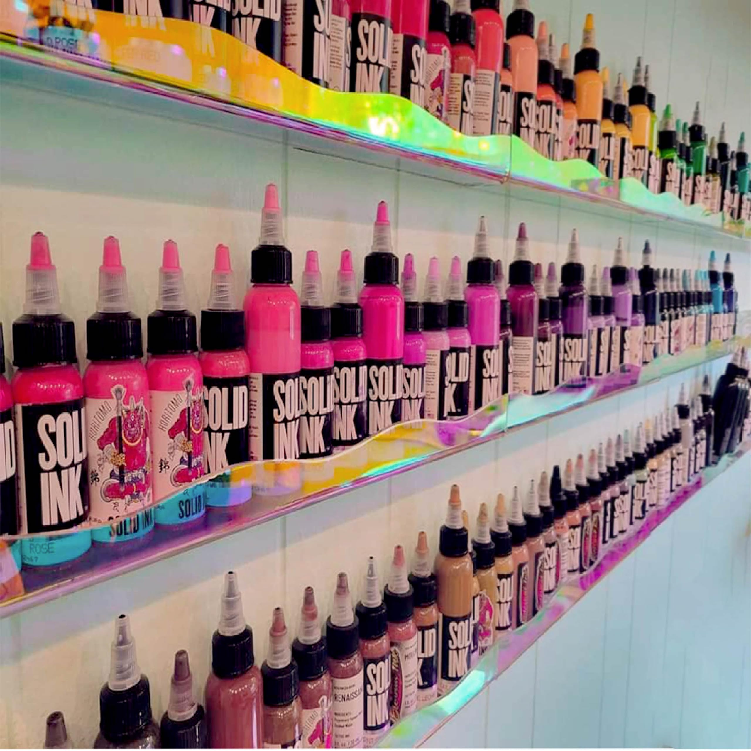 YMVV 15" Nail Polish Rack Wall Mounted Shelf,6 Pack Clear Rainbow Iridescent Acrylic Organizer Nail Supplies for Nail Techs,Great Display for Salons Retailers