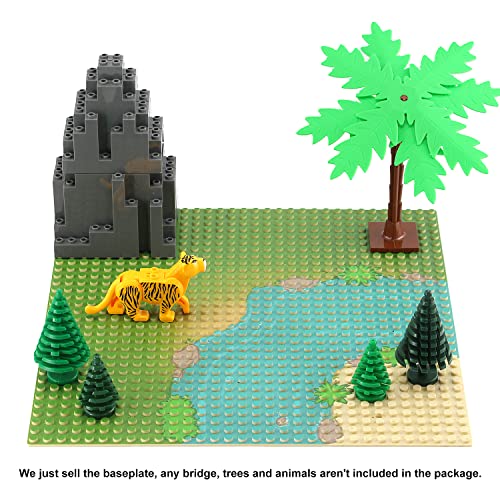 Feleph 4 Pieces Classic Baseplate with River and Grassland Pattern Base Plates for Building Blocks Mat 10 x 10 Inches Compatible with Major Brands