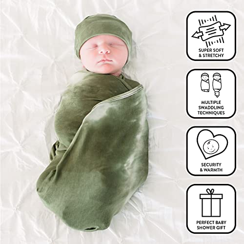 Bazzle Baby Swaddle Blanket and Hat Set, 36 x 36 inch Premium Materials Comfortable for Newborns (Navy Tie-Dye)