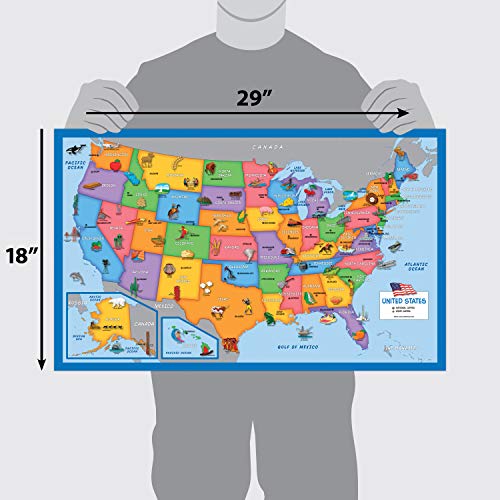2 Pack - USA Map for Kids [Illustrated] + 3D Shapes Poster (LAMINATED, 18" x 29")