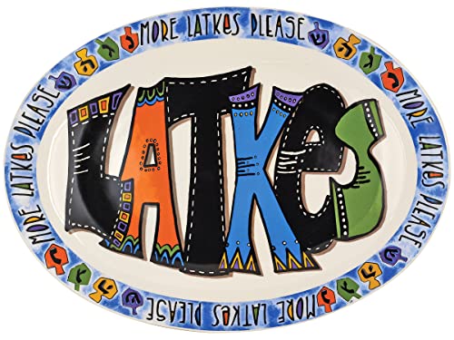 Aviv Judaica Ceramic Hanukkah Latkes Serving Plate - Large Chanukah Theme Latka Decorative Plate - Great Hanukah Gift