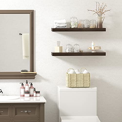 BAMFOX Floating Shelves Set of 2,Natural Bamboo Wall Shelf Wall Mounted Shelves,Wall Mount Display Rack with Large Storage L23 x W6 for Kitchen Living Room Bathroom Bedroom