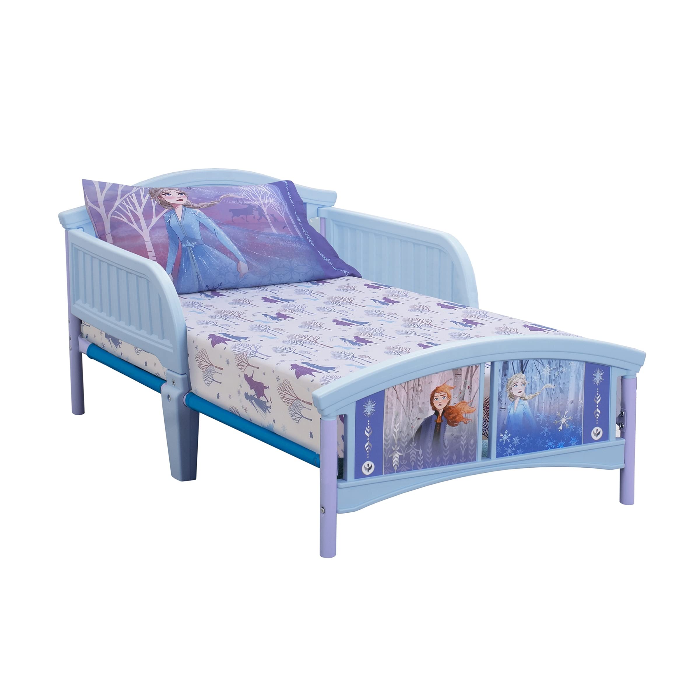 Disney Frozen II Traveling North Lavender, Light Blue & Plum 2Piece Toddler Sheet Set - Fitted Bottom Sheet, Reversible Pillowcase, Lavender, Light Blue, White, Plum
