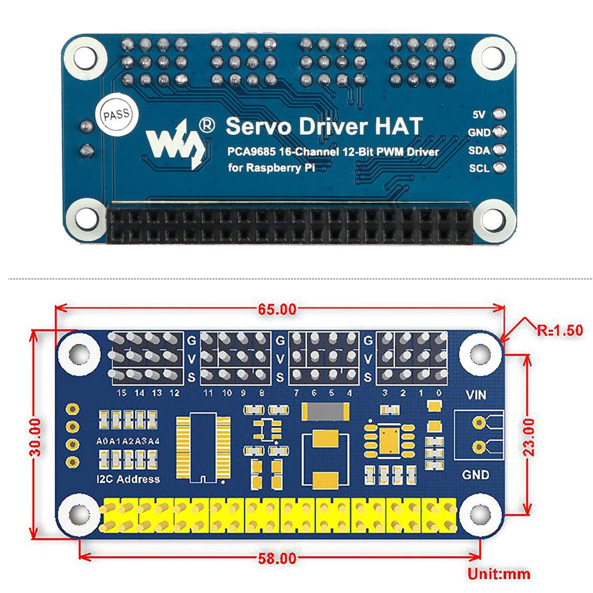 MakerFocus PWM Servo Motor Driver IIC Module 16 Channel PWM Outputs 12 Bit Resolution I2C Compatible with Raspberry Pi 4 3B+ 3B Zero/Zero W/Zero WH and Jetson Nano