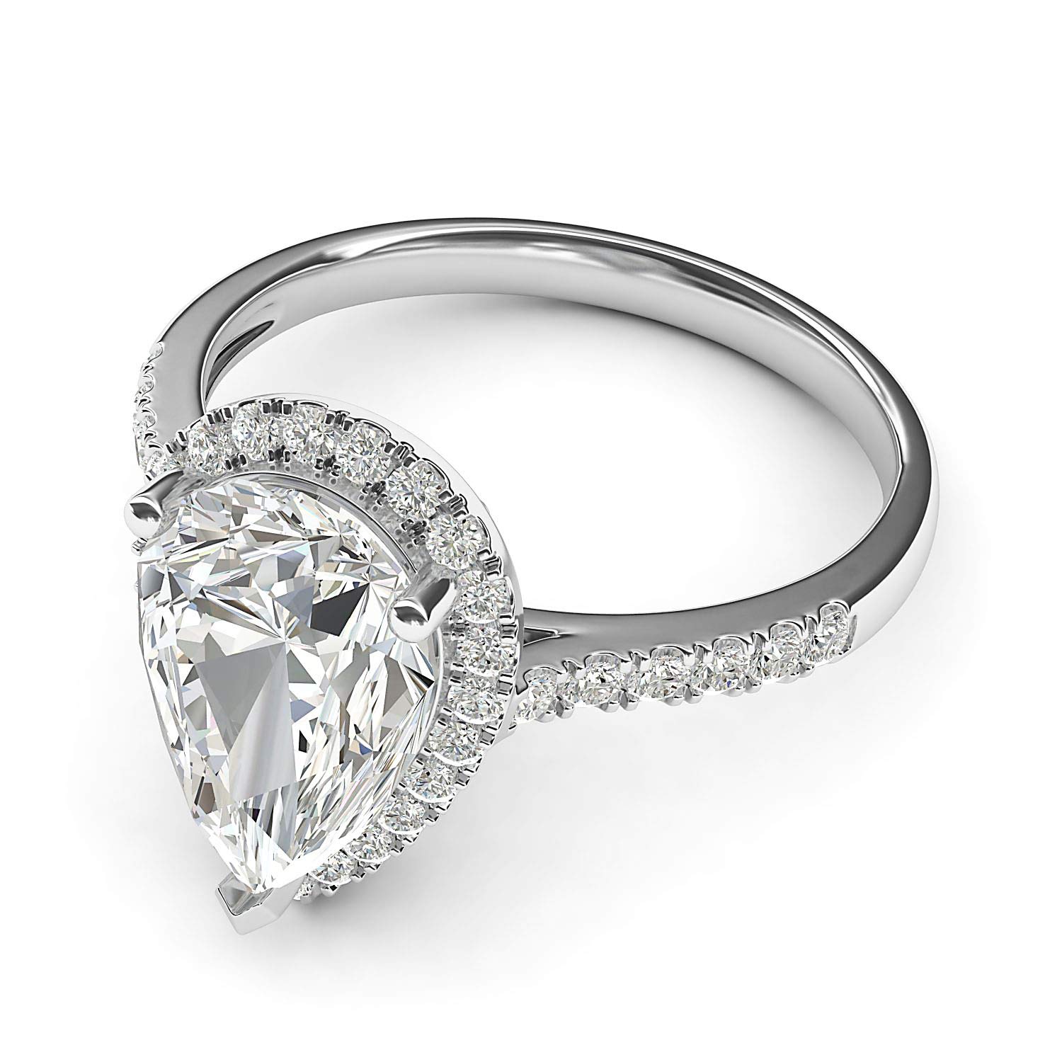 14k White Gold Simulated Pear-Shaped Diamond Halo Engagement Ring with Side Stones Promise Bridal Ring (7)