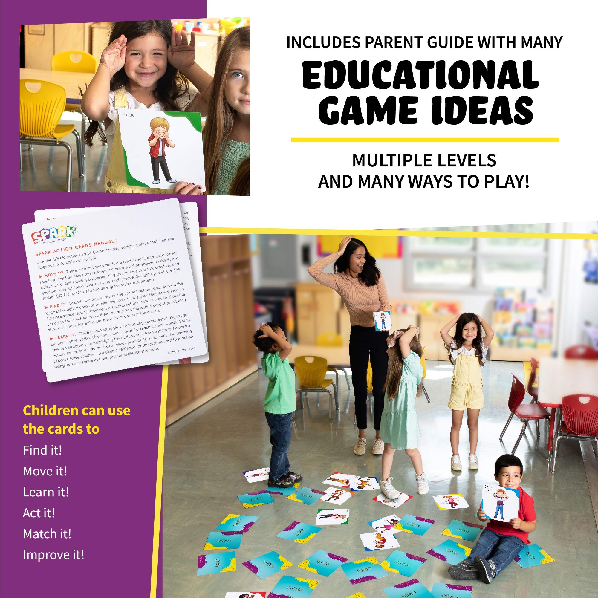 Action Kids Floor Game, Memory Matching Card Game, Toddler Movement Card Games, Interactive Game for Kids, Seek and Find Action Verb Cards Educational Toys