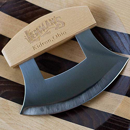 Lehman's ULU Alaskan Native Style Curved Knife with Hardwood Chopping Bowl
