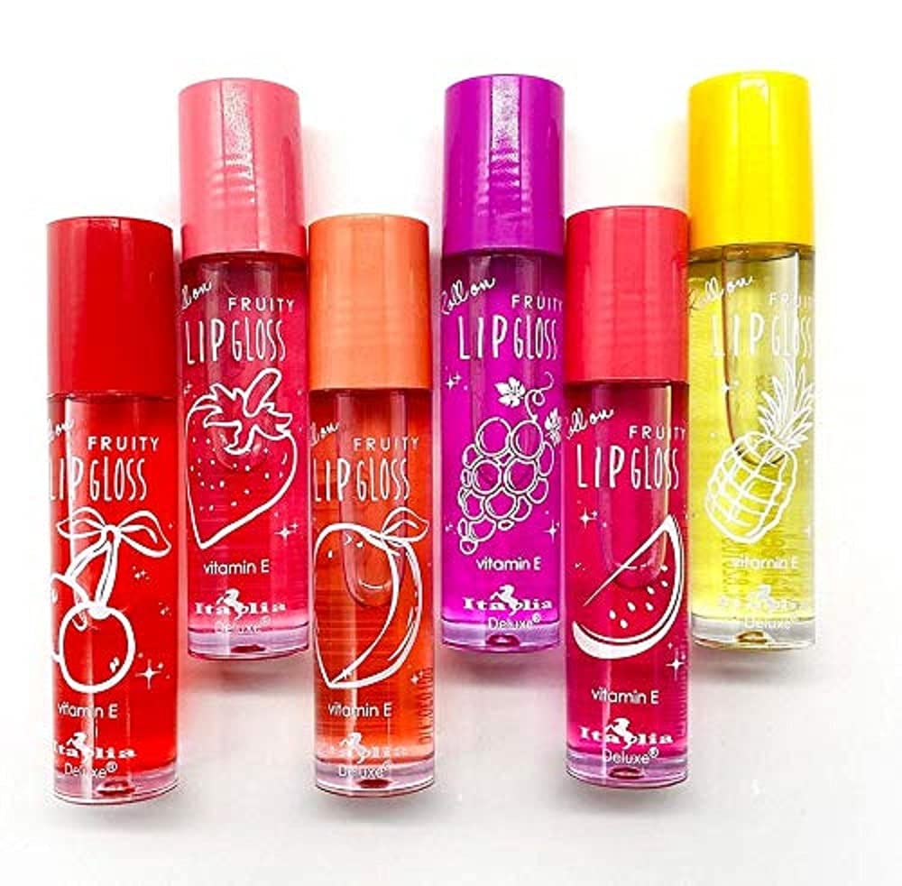 ITALIA DELUXE FRUITY ROLL-ON LIP GLOSS SET OF 6, .3oz each