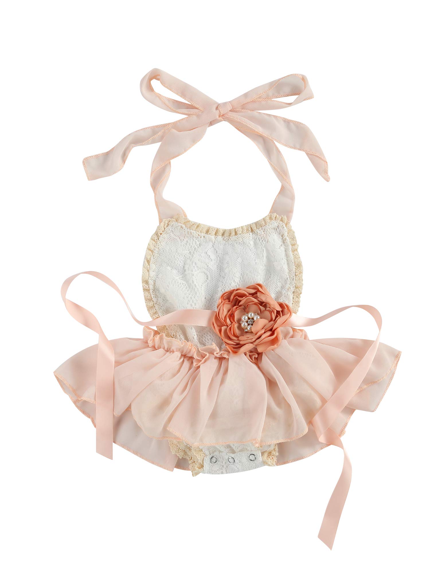 LeSury Baby Girl Tutu Dress Outfit Newborn Lace Halter Backless Jumpsuit Romper Sleeveless Bodysuit (Pink, 3-6 Months)