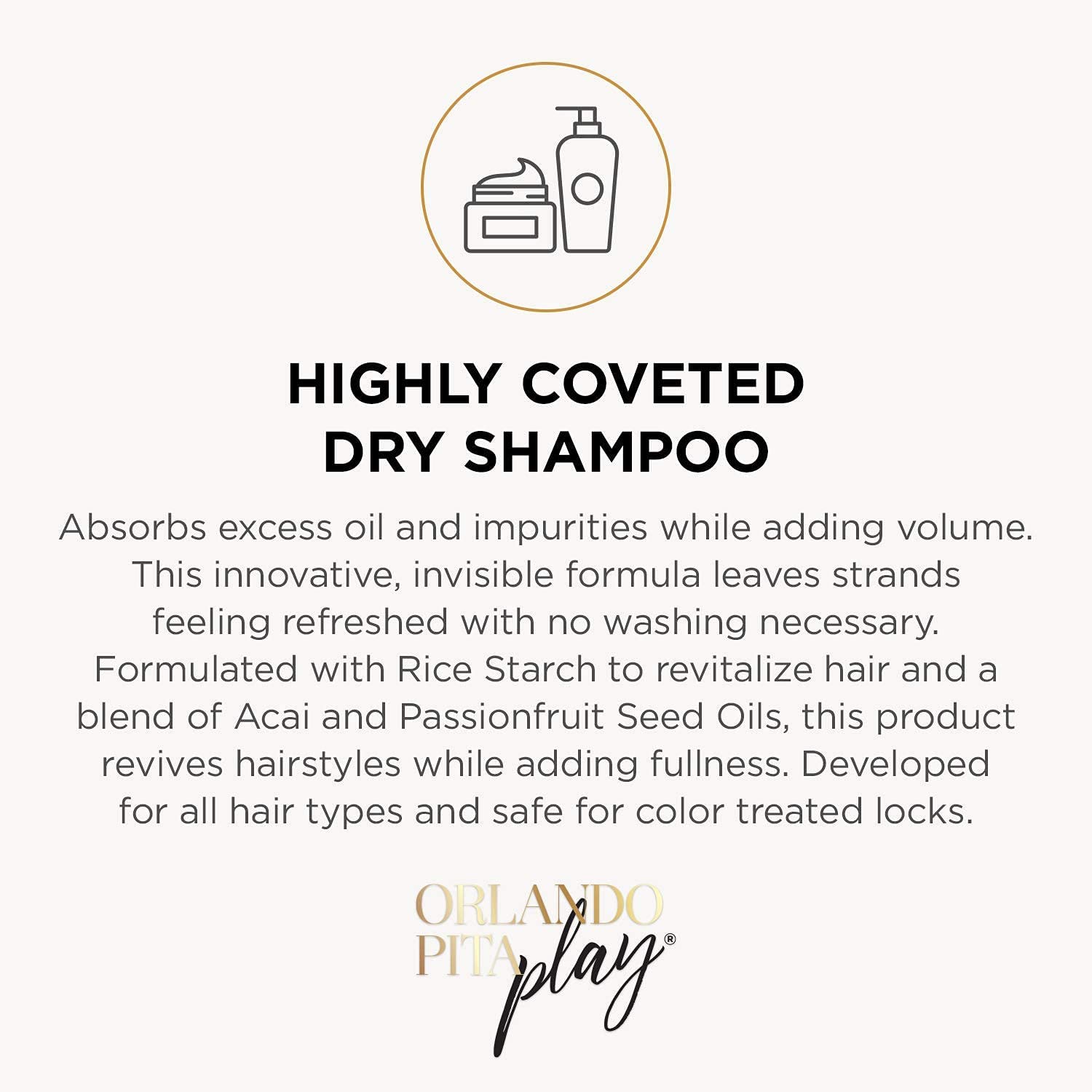 Orlando Pita Play Highly Coveted Dry Shampoo, Absorbs Oil, Adds Fullness, No Parabens, No SLS/SLES, 5.8 Oz