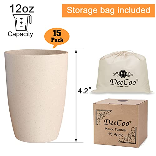 DeeCoo Eco-friendly Unbreakable Reusable Drinking Cup (12 OZ), Wheat Straw Stackable,Biodegradable Healthy Tumbler Set 15, Reusable Bathroom Drinking Cup,Dishwasher Safe