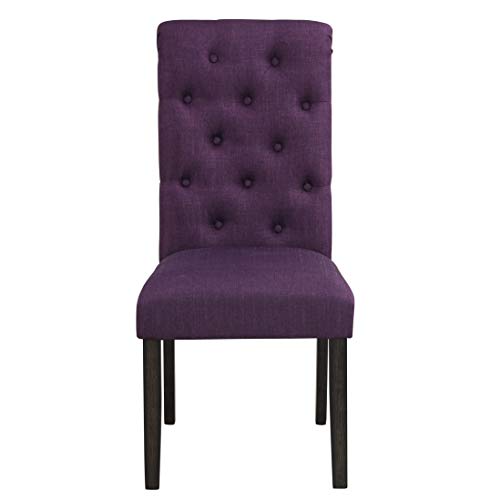 Roundhill Furniture Leviton Urban Style Dark Washed Wood Dining Set: Table and 6 Chairs, Purple