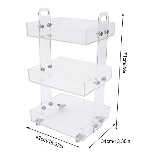 3 Tier Acrylic Multi-Functional Rolling Storage Cart, 16.37x13.38x28 Inch Acrylic Storage Cart with Lockable Wheels for Living Room Bedroom Bathroom Kitchen and Laundry Room