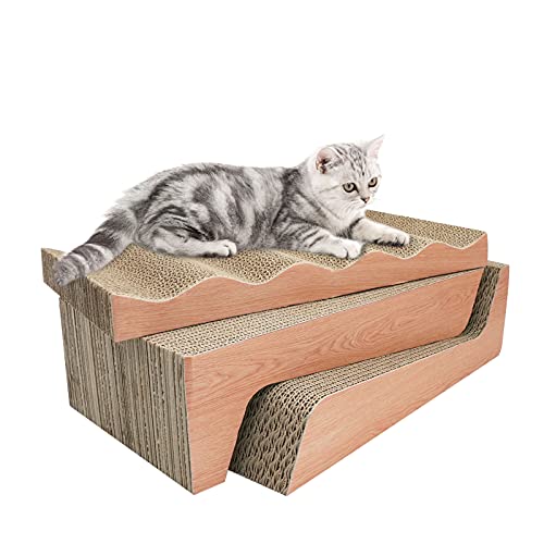 RUMUUKE Cat Scratch Pad- 3 in 1 Corrugated Cardboard Cat Scratcher for Indoor Cats, Professional Cat Scratching Board for Adult Cats, Catify Cat Scratcher Pads with Catnip