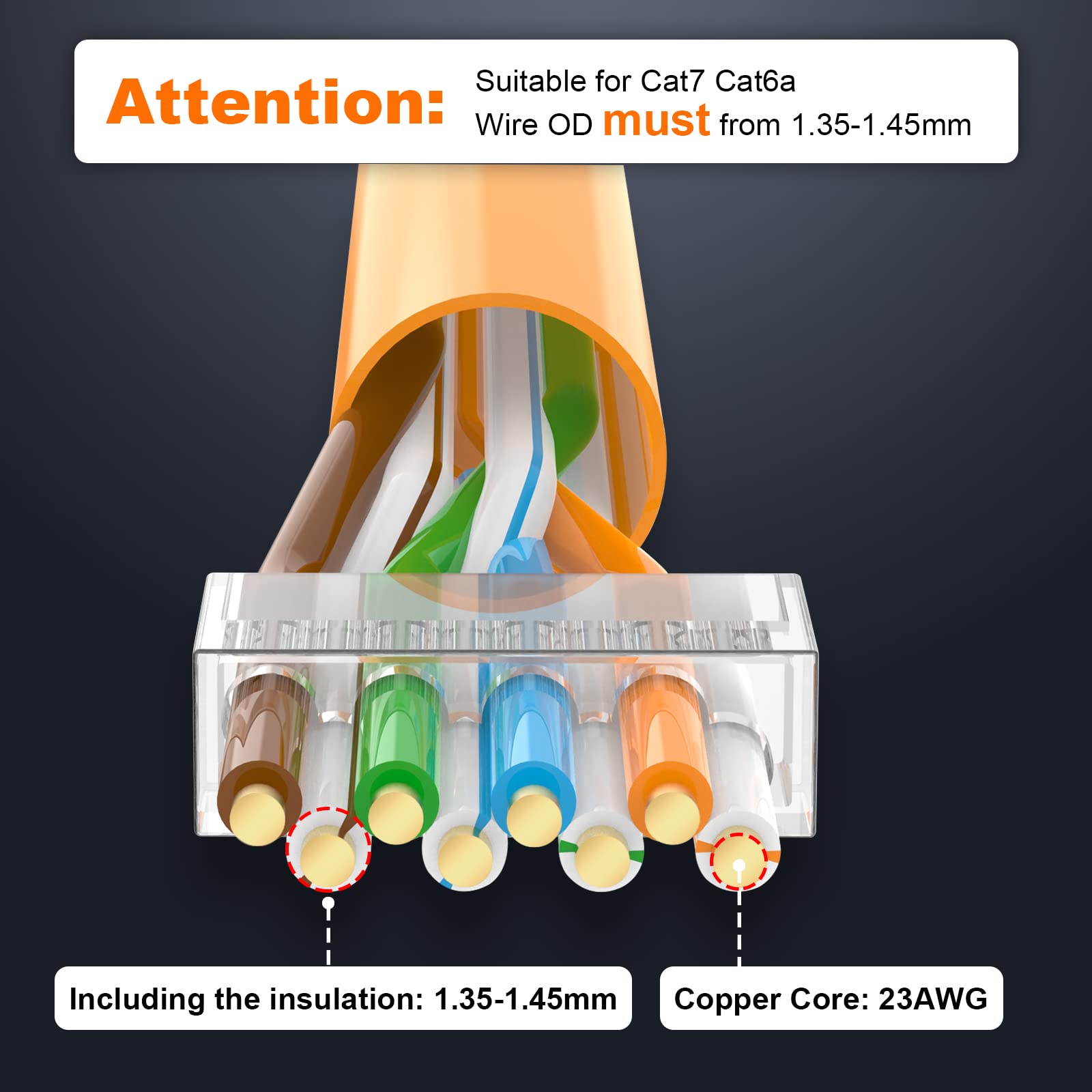 VCELINK (Gen 1 CAT6A/CAT7 Shielded Connector with Strain Relief Boots 25-Pack, Non-Pass Through RJ45 Ethernet Ends 3-Prong Gold Plated 8P8C Modular Plugs for FTP/STP Cable