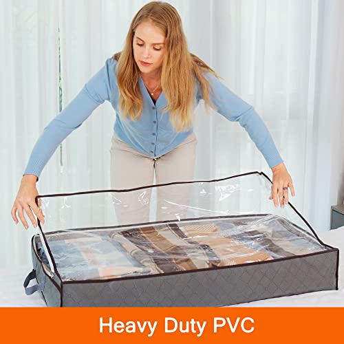 Vieshful 3 Pack Underbed Storage Bags 75L Foldable Clothes Bag Large Capacity Storage Containers with Clear Window Reinforced Handles Zippered Organizer Non-Woven for Comforters Blankets Bedding