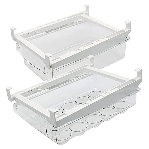 2 Pack Fridge Drawer Organizer, Pull-outrefrigerator Vegetable Drawer Box & Egg Drawer for Refrigerator, Reusable Fruit Storage Containers for Fridge, Multifunctional Food Fridge Organizer