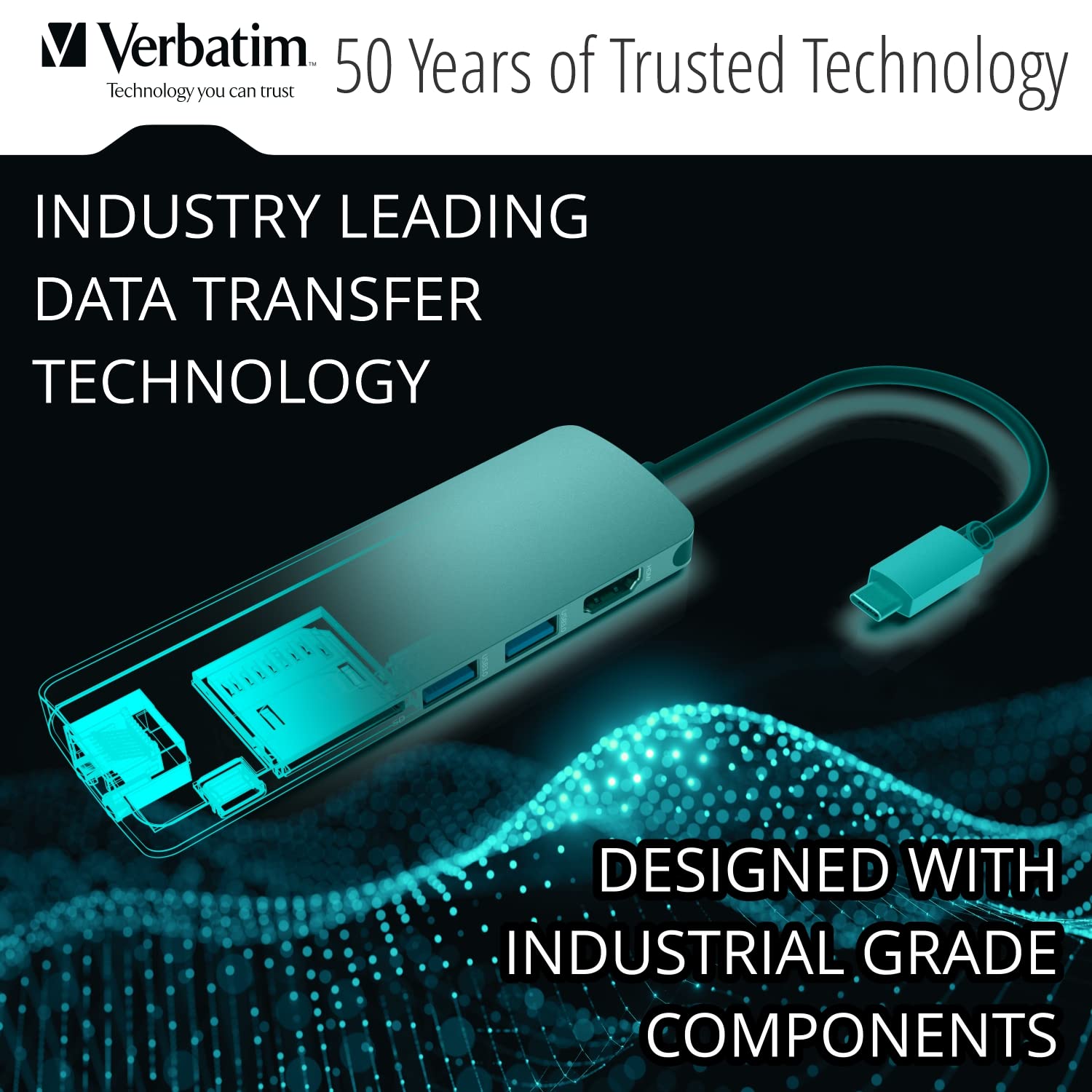 Verbatim 6-in-1 USB C Hub w/Dongle - USB Hub for Laptop w/ 2 USB 3.0, USB C, SD Card Reader, 4K HDMI, Ethernet, Compact & Portable USB-C Hub