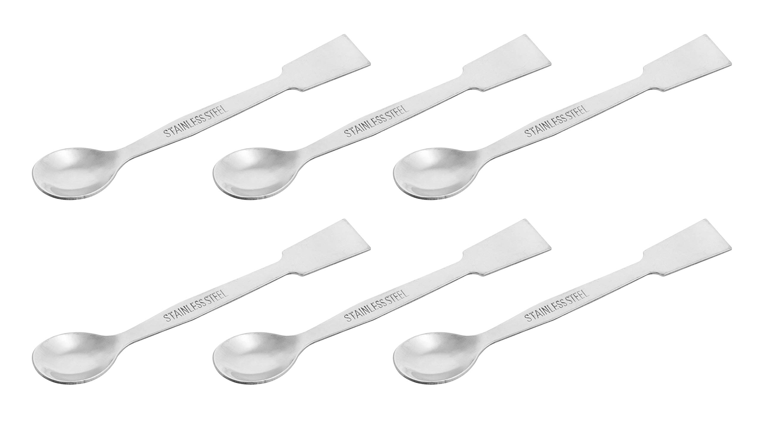 EISCO 6PK Scoops with Spatula, 7.9" - Stainless Steel, Polished - One Flat End, One Spoon End