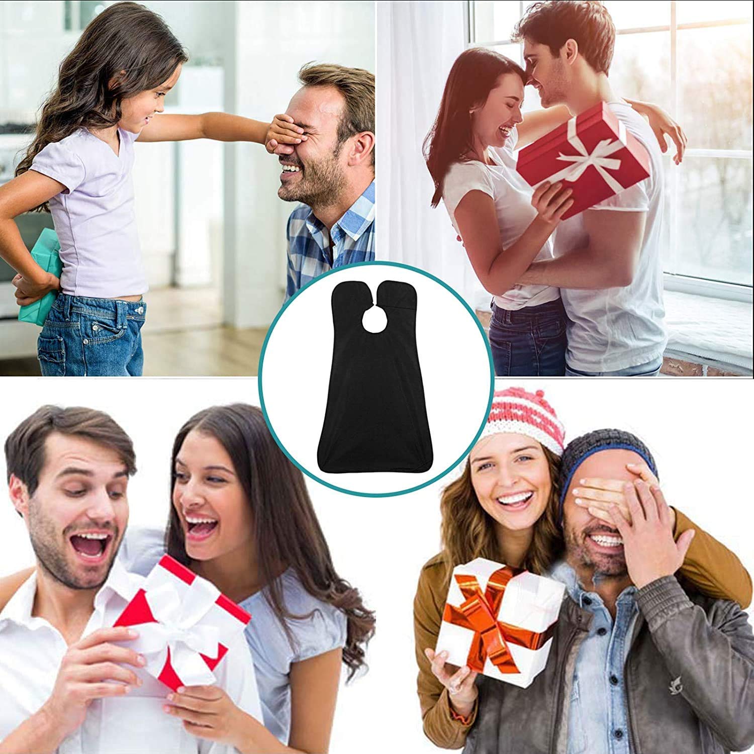 Beard Apron, Non-Stick Shaving Hair Catcher for Men with 2 Suction Cups, Waterproof Beard Bib Cape Grooming set for Trimming, Best Fathers Gifts for Men - Black