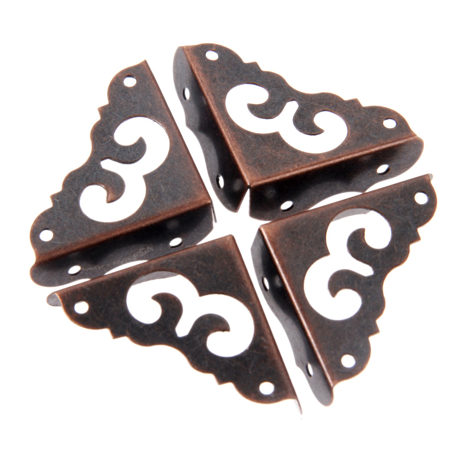 4Pcs Iron Red Copper Vintage Decorative Corner Protector Guards Edge Cover for Chest Case Box-1.22" x 1.22" x 0.43"