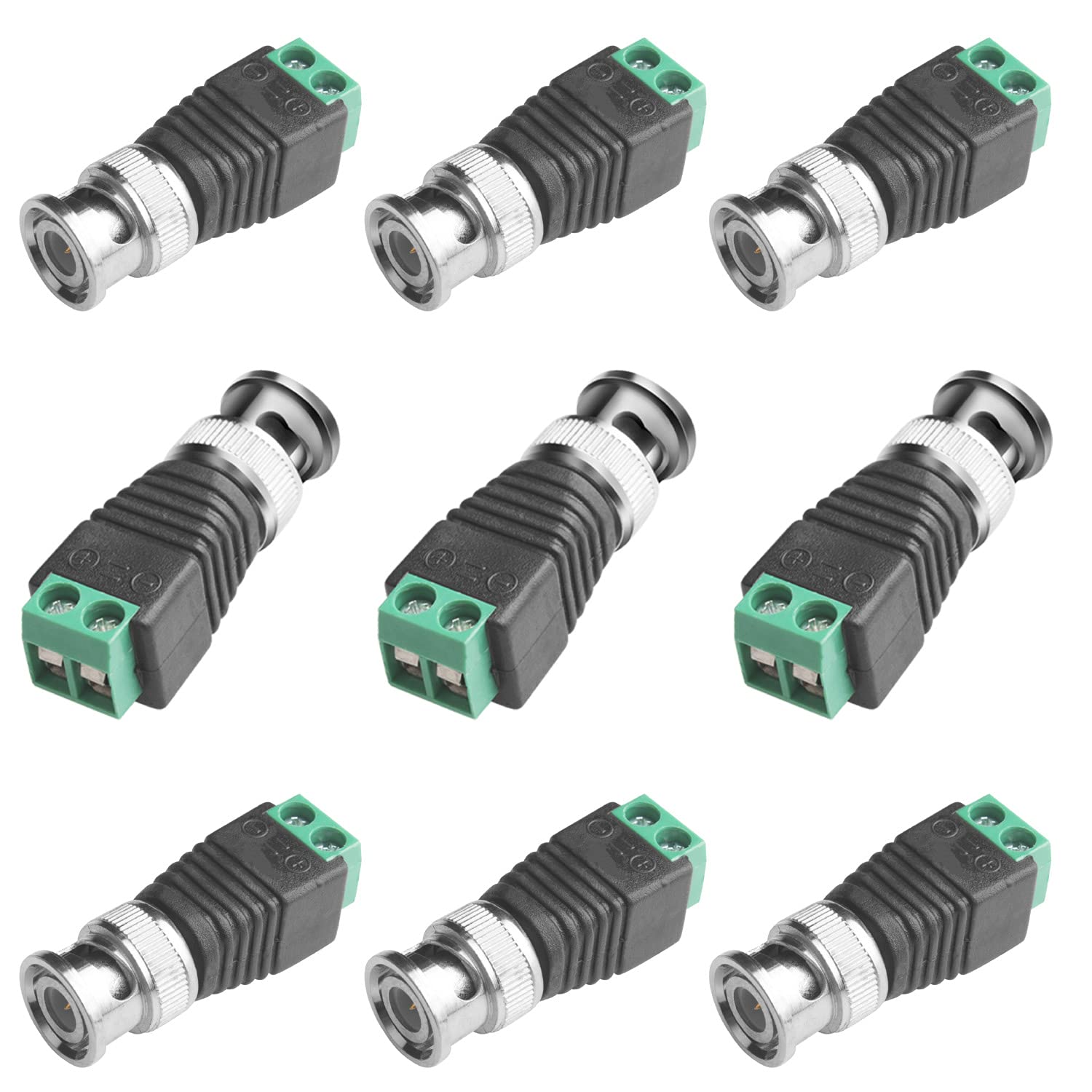 joleully BNC Male Balun Connector 9 Pcs Coaxial Cat5 to BNC Male Connector and BNC to 2 Screw Camera Terminal Male Adpater for CCTV Surveillance Video Cameras Coaxial/Cat5/Cat6 Cable to BNC Male Conne