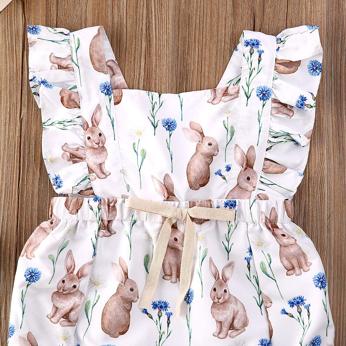 Lamuusaa Infant Baby Girls Easter Bunny Romper Ruffled Sleeveless Bodysuit One-Piece Jumpsuit Shorts Summer Outfits 3-18M (White, 9-12M)