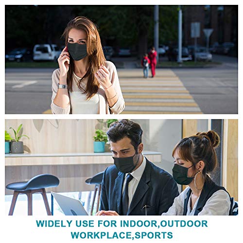 EHH Black Disposable Face Masks, Individually Wrapped, Breathable Face Mask for Men Women, 3- Ply, Comfortable Adult Masks with Adjustable Nose Wire & Elastic Ear Loop 50 Pcs, Black