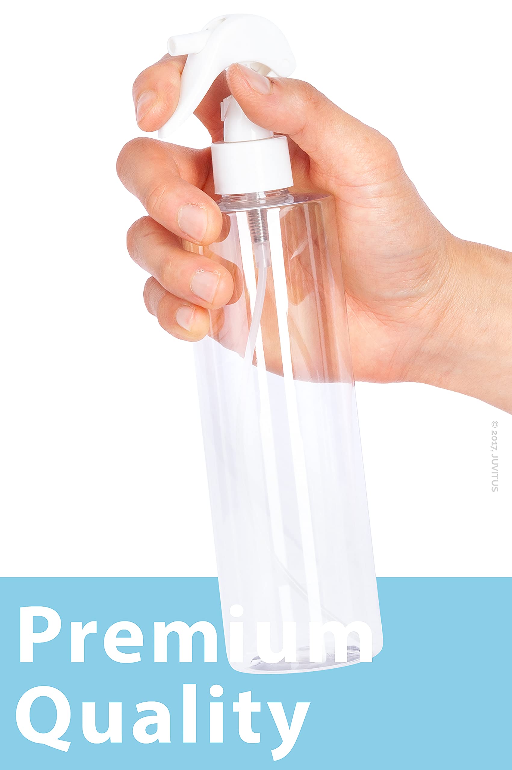 JUVITUS Clear 12 oz Professional Cylinder PET Plastic Bottles (BPA Free) White Trigger Spray (6 Pack)
