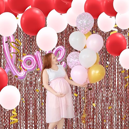 2 Pack 3.3 x 6.6 ft Wavy Tinsel Metallic Foil Fringe Curtain, Glittery Backdrop Streamer Tinsel Backdrop for Sea Ocean Theme Birthday Bachelorette Party Photo Prop Decorations (Rose Gold)