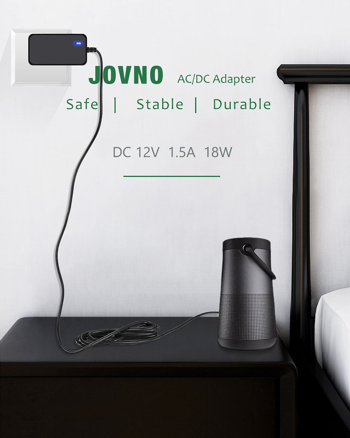 JOVNO 12V 1.5A Power Supply Adapter 100-240V AC to DC 12volt 18W 1amp 500mA 250mA Power Converter with 5.5x2.5mm Tip for Yamaha Piano 5050 WS2811 LED strip light Camera CCTV Security System Routers