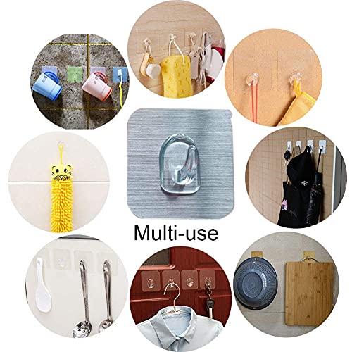 BODINGTAI Wall Hooks, Self Adhesive Hooks, Multicolor Transparent Plastic Reusable Heavy Duty Hook No Trace No Scratch Waterproof and Oilproof for Kitchen Bathroom Storage Room Office.