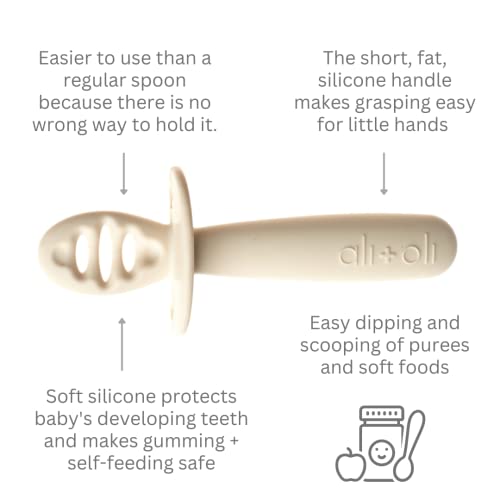 Ali+Oli (3pc) Silicone Spoon Set for Baby (Coco) Unbreakable Silicone Baby Spoon, Baby Spoons Self Feeding 6 Months & Up, Self Feeding Baby Utensils, Multi-stage Baby Feeding Spoon, Ergonomic Design