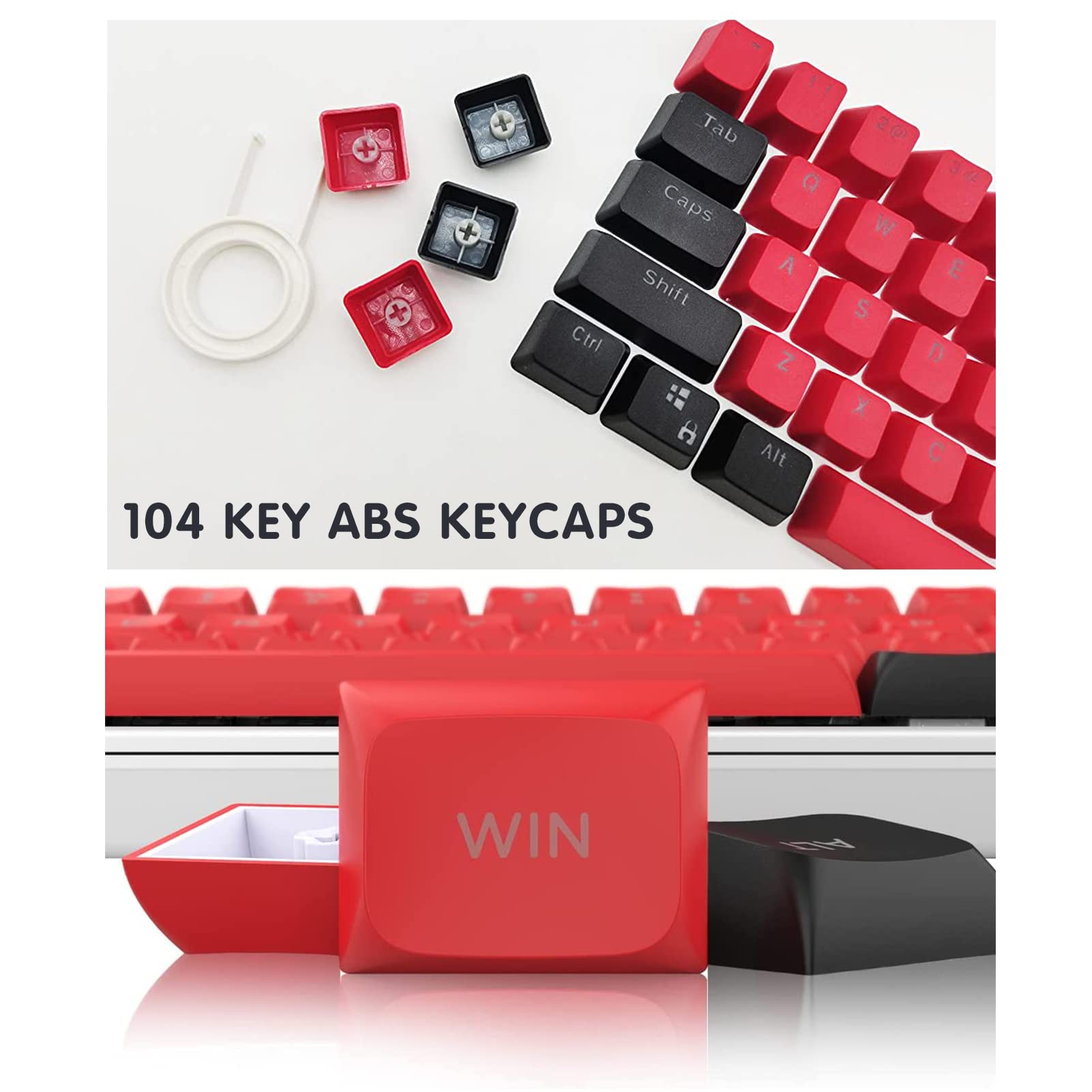 Meideli 104Pcs Gaming Keyboard Caps, Universal Keycaps for Mechanical Keyboard, ABS Backlight Wear-Resistant Key Caps Replacement Keyboard Accessories Black Red