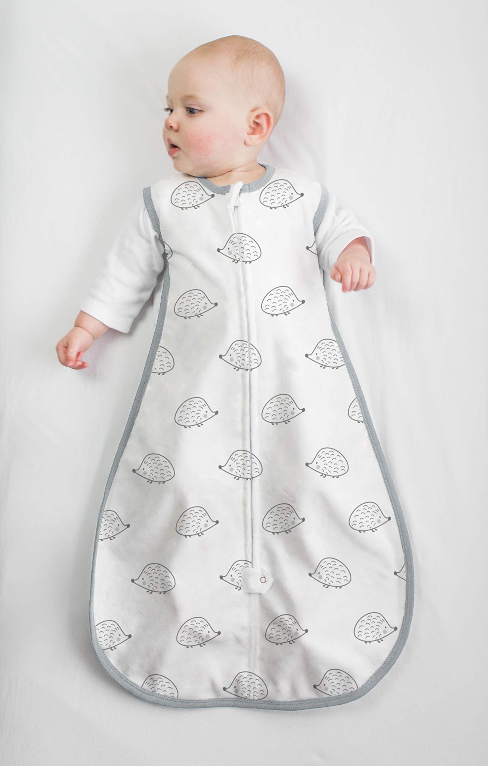 SwaddleDesigns Soft Fleece Sleeping Sack, Hedgehog, Black, Medium, 6-12 Months, Wearable Blanket with 2-Way Zipper