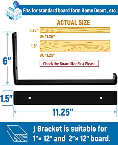 LEOPO 12 inch Shelf Bracket for DIY Floating Shelf, 1/5 inch Thick Heavy Duty Bracket, 6 Pack, 11.25” x 6” x 1.5”